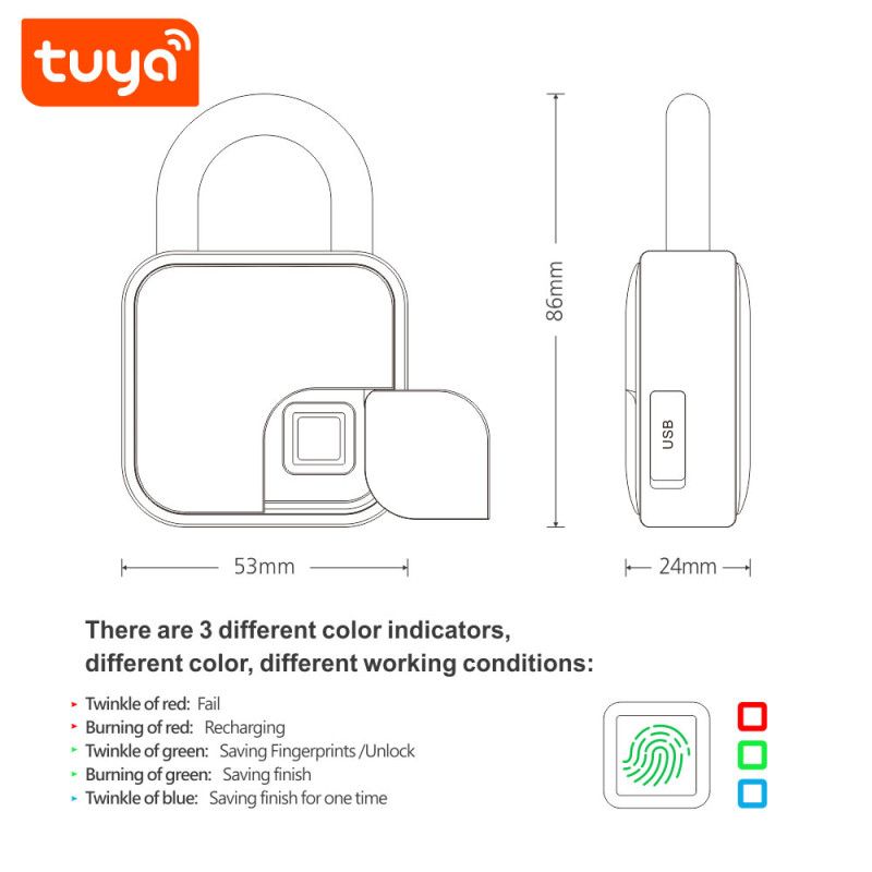Candado Inteligente Bluetooth Apertura con Huella Wifi TUYA PST-L3+