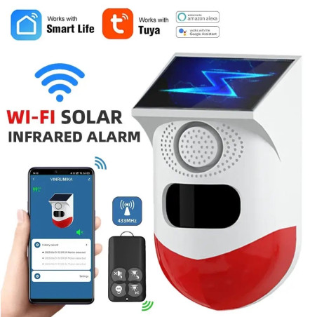 Alarma Sensor Smart Exterior Pir Solar Wifi con Sirena 120 Db + Luz ...